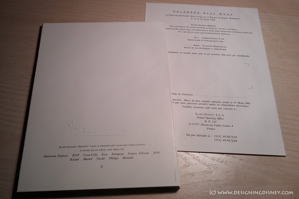 Invitation to Grand Opening Euro Disney Resort - Designing Disney
